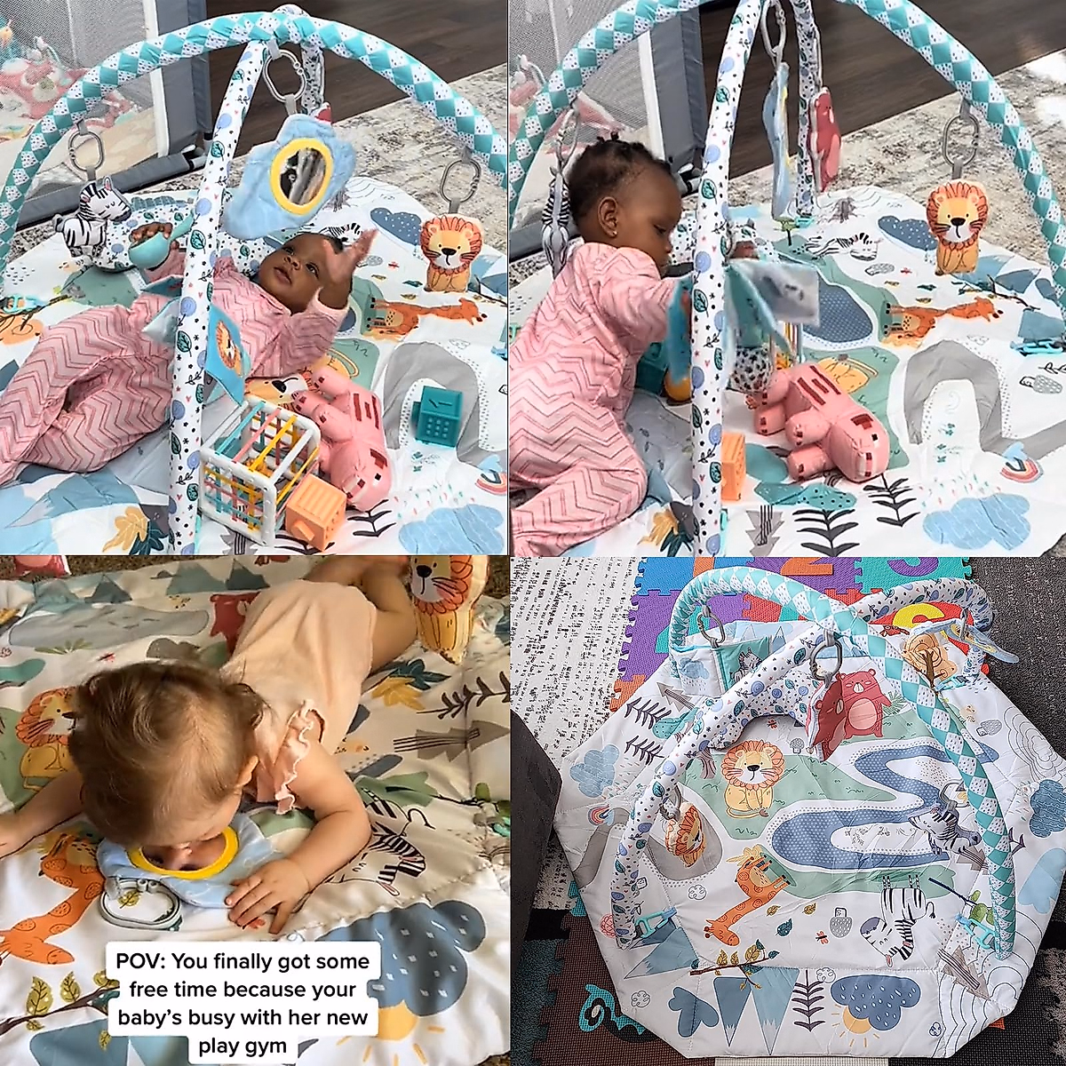 Bellababy Tummy Time Mat, 4-in-1 Baby Gym Activity Play Mat & Ball Pit, with High Contrast Toys & Self-Discovery Mirror & Tummy Time Pillow for Sensory and Motor Skill Development (Blue)