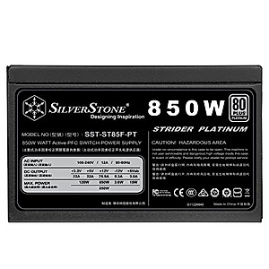 SilverStone Technology Strider 850 Watt 80 Plus Platinum Modular PSU 850 Power Supply PS-ST85F-PT