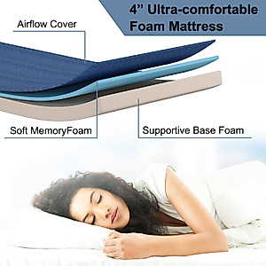 Giantex Folding Bed with Mattress, Foldable Guest Bed with 4-Inch Mattress & 4 Wheels, Portable Fold up Bed for Adults, Space-Saving for Home, Office, Made in Italy, Rollaway Bed Twin Size