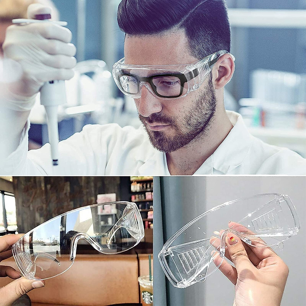 NAMSAN Clear Safety Goggles Lab Protective Eyewear over Prescription Glasses Job Protective Goggles Anti Droplet Debris Eye Protection