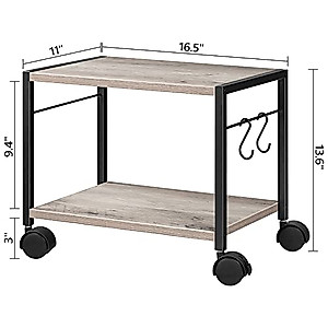 ALLOSWELL Mobile Printer Stand, 2-Tier Printer Cart with Storage, Under Desk Storage Rolling Cart on Wheels and 2 Hooks, Industrial Printer Table, for Home, Office, Scanner, Greige PTHG2001