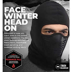 Tough Headwear Balaclava Ski Mask - Thermal Face Mask for Cold Weather with Breathable Air Vents - Winter Full Face Mask for Men & Women Black