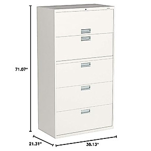 HON Brigade 600 Series Lateral File, 4 Legal/Letter-Size File Drawers, 1 Roll-Out File Shelf, Light Gray, 36" X 18" X 64.25"