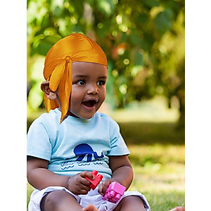 8 Pieces Satin Baby Durags Kids Satin Durag Caps Headwraps with Long Tail and Wide Straps for 360 Waves (Dark Color)