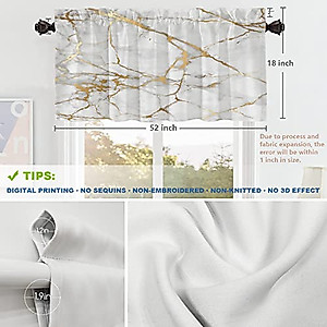 Shrahala Marble Golden Gold Kitchen Valances Half Window Curtain, Abstract Gold and White Marble Pattern Kitchen Valance for Window Ink Printing Valances Curtains for Kitchen Decor 52x18 inch(2pcs)