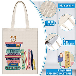 Oudain 2 Pcs Book Tote Bags, Canvas Library Book Bags, Aesthetic Reusable Cute Portable Gift Bag for Book Lovers, Washable Book School Shoulder Bag Grocery Shopping Bags for Girls Women