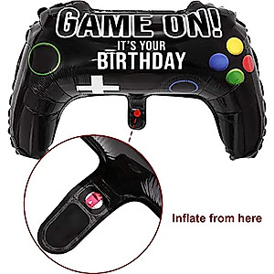 4 Packs Video Game Party Balloon Gamer Balloons 23.6 x 15.7 Inch Game on Balloons Video Game Controller Aluminum Foil Balloon for Gaming Birthday Party Decoration