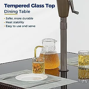 Wisteria Lane 5-Piece Wicker Outdoor Table and Chairs, Patio Dining Set w/Square Glass Tabletop and Umbrella Hole, Patio Table and Chairs Set for Backyard Deck Balcony Front Porch, Brown