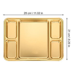 Hemoton Divided Compartment Tray Stainless Steel Divided Plate 5 Compartments Metal Lunch Tray for Home Office School Work Golden