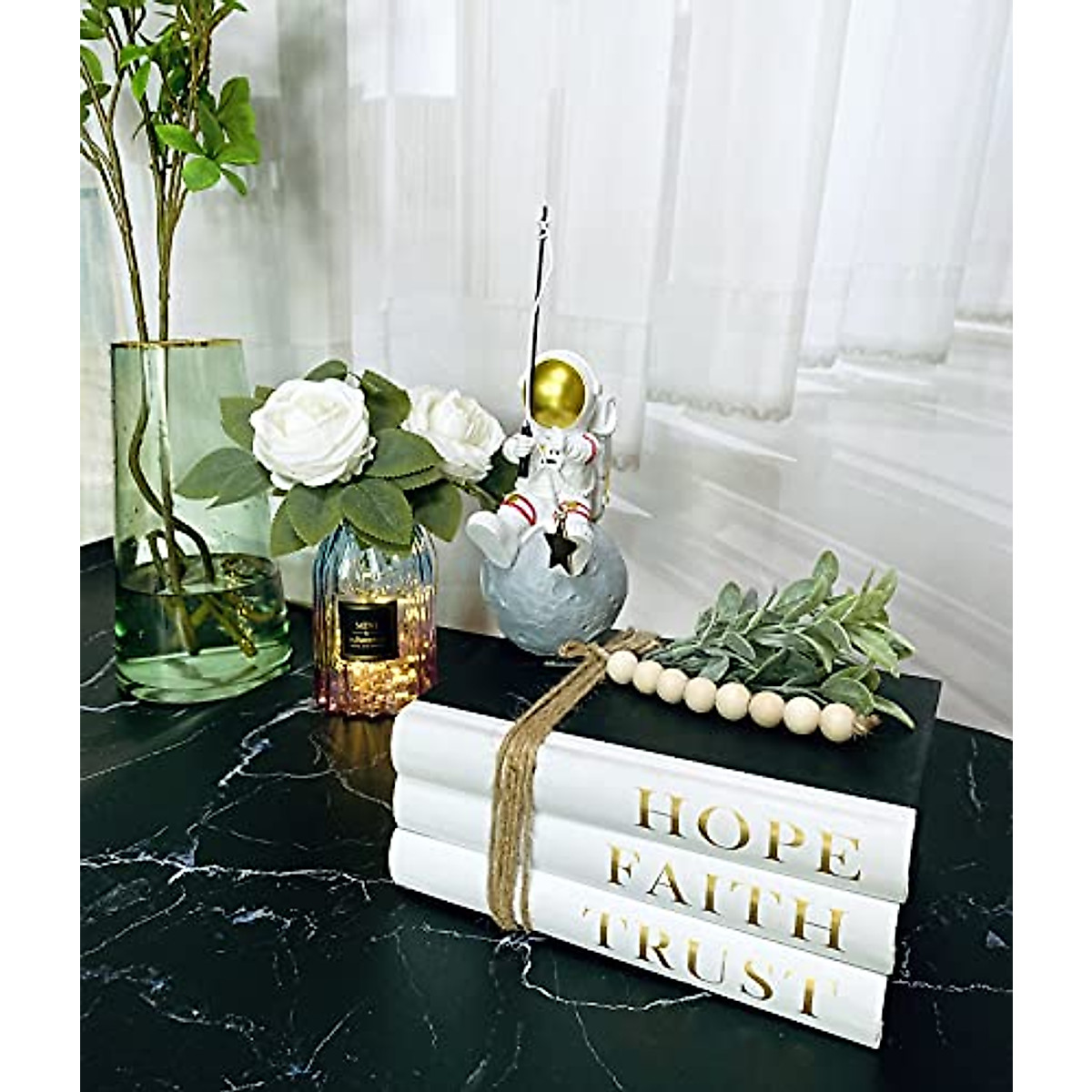 Decorative Hardcover Quote Books,Black and White Decoration Books, Farmhouse Stacked Books ,HOPE | FAITH | TRUST (Set of 3) Stacked Books for Decorating Coffee Tables and Bookshelf