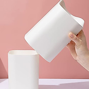 Mini Desktop Trash Can with Type Lid, Cat Ears Small Waste Garbage Basket Bin for Desk Office Kitchen, Colorful Plastic Trash with 2 Rolls of Trash Bags (White)