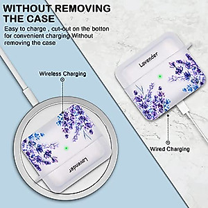 Purple Lavender Case for Airpods 3rd Generation (2021) Cover Clear for Women Girls with Flower Floral Pattern & Cute Love Heart Keychain Skin Soft Silicone Shockproof Protective Cover