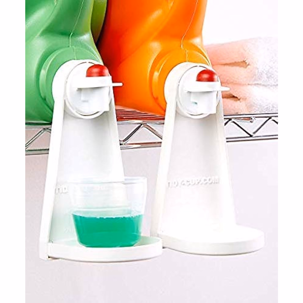 Tidy-Cup Liquid laundry detergent and fabric softener gadget (Pack of Two), fits most economic sized bottles, no more drips or mess