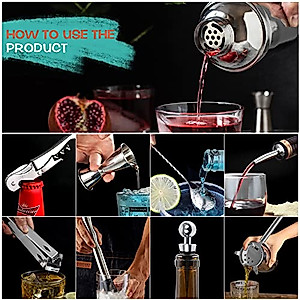 Bartender Kit,Cocktail Shaker Set,Bar Mixing Set with 24oz Stainless Steel and Bamboo Stand, Bar Set with Recipe by Bournis