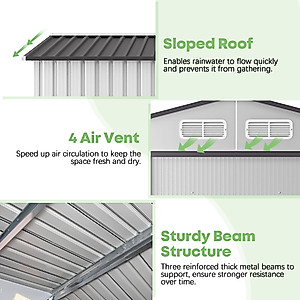 JAXPETY Outdoor Storage Shed - Galvanized Metal Tool Shed Outdoor Garden Shed with 2 Sliding Lockable Doors for Garden Patio Backyard Lawn (White, 8'x8')