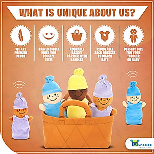 Bundaloo Basket of Babies with Realistic Giggling Sounds - Plush Baby Doll Set with Carrier - 3 Multicultural Dress Up Dolls Playset