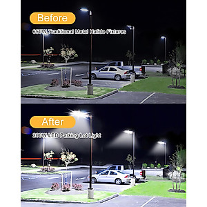 JC-LGL LED Parking Lot Light 200W 3 Pack, LED Shoebox Light with Arm Mount, 28000LM 5000K Daylight, IP65 Waterproof Dusk to Dawn Parking Lot Light, LED Area Light for Parking Lot Roadway