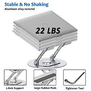Mercase Laptop Stand for Desk, Adjustable Notebook Stand with 360 Rotating Base,Foldable and Portable Laptop Riser for MacBook Air, Pro, Dell, HP, Lenovo All 10-16 Inch Laptops, Sliver