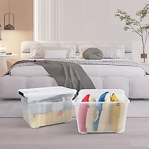 Yesdate 4-Pack Plastic Storage Box, 50 L Clear Large Storage Bin with Wheels