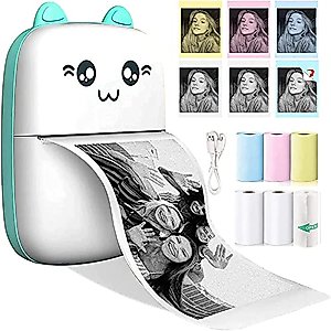 TVAIGER Portable Mini Printer, Inkless Thermal Sticker Printer, Wireless Bluetooth Photo Printer with 6 Rolls Printing Paper for Sticker, Label, Text Memo, Receipt, Photo Printers (Blue)