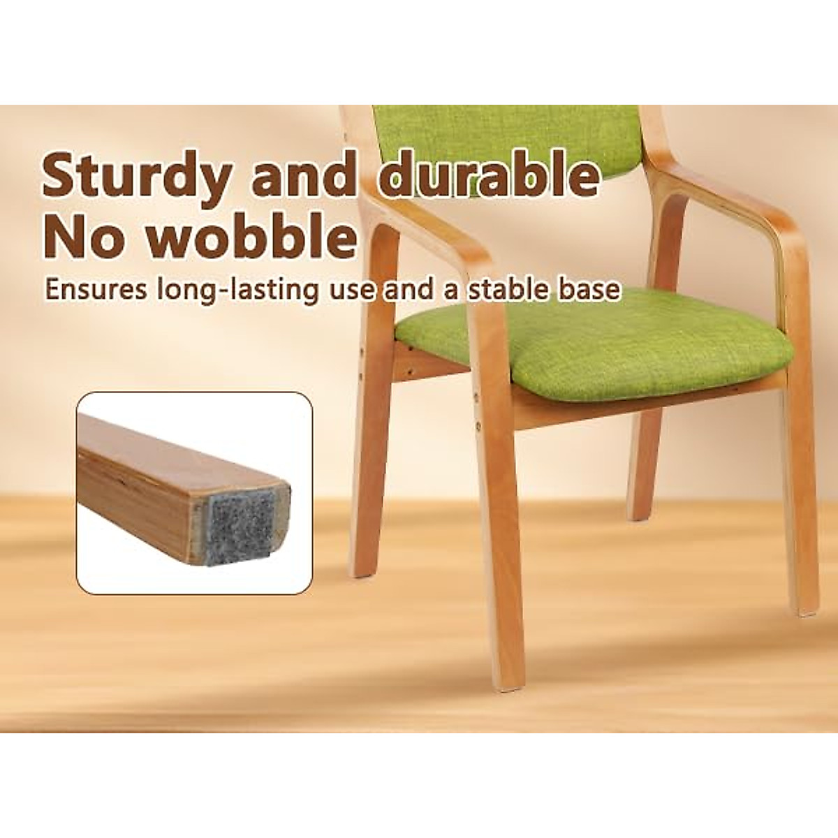 CLATINA Green Wood Mid Century Accent Chair, Fabric Armchair Side Chair with Comfort Seat Backrest for Dining Living Room Bedroom Reading Room Balcony(2P)