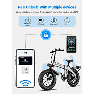 Luckeep Folding Electric Bike for Adults 1500W Peak Motor, 28MPH 60 Miles,720WH Removable Battery 20'' x 4.0 Fat Tire Ebikes for Adults with Hydraulic Brakes, NFC Unlock, APP, UL 2849 E-Bike