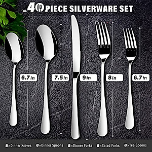 40 Piece Silverware Set, Premium Silverware Cutlery Set Stainless Steel Flatware Sets Service for 8, Spoons Forks Knifes Utensils Tableware Sets for Home, Dishwasher Safe