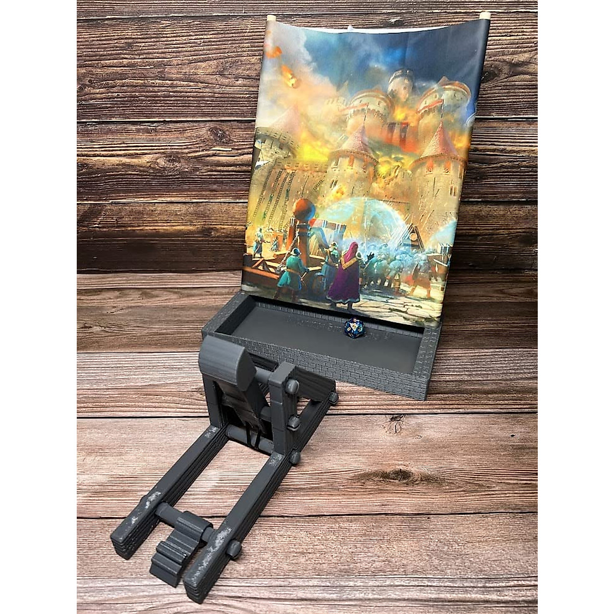 MunnyGrubbers - Catapult Dice Roller - (Random 7PCS D20 Dice Set Included) - Tabletop RPG - Dice Crossbow - Dice Holder - Dice Popper - Dice Tower - Dungeons and Dragons - DND - D&D - (Gray)