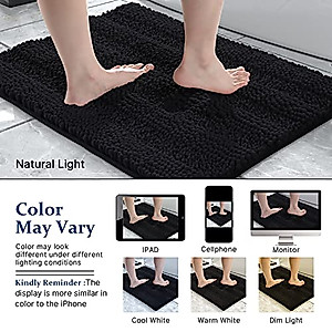 Yimobra Luxury Chenille Shaggy Bathroom Rug Set, 2 Pack Soft Fluffy Plush Bath Mat, Extra Thick, Non-Slip, Water Absorbent, Machine Washable, Bath Mats for Bathroom (Black, 20" x 32"+17" x 24")