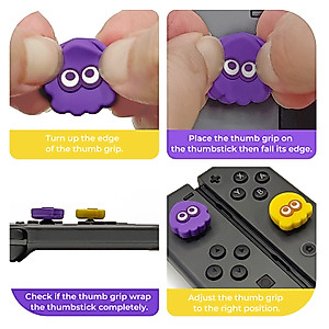 FUNLAB Switch Thumb Grips Joystick Caps Compatible with Switch/OLED/Lite Controller, Cute Silicone Analog Stick Cover, 4PCS - Yellow & Purple, Octopus & Squid