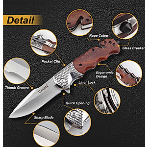 Carimee Multi-function Pocket Knife, 3-in-1 Tactical Knife With Glass Breaker and Seatbelt Cutter, Folding Knife, 2023 Gift for man and women