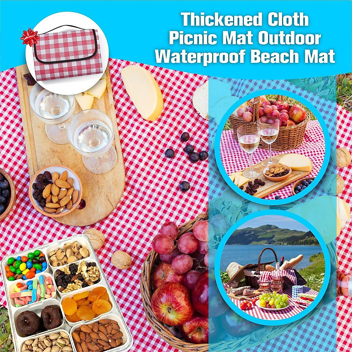 HouseBliss Divided Serving Tray with Lid and Handle, Portable Snackle Box Charcuterie Container, 8 Compartment Snack Divider Container for Candy, Fruits, Nuts, Perfect for Party, Picnic, Cream