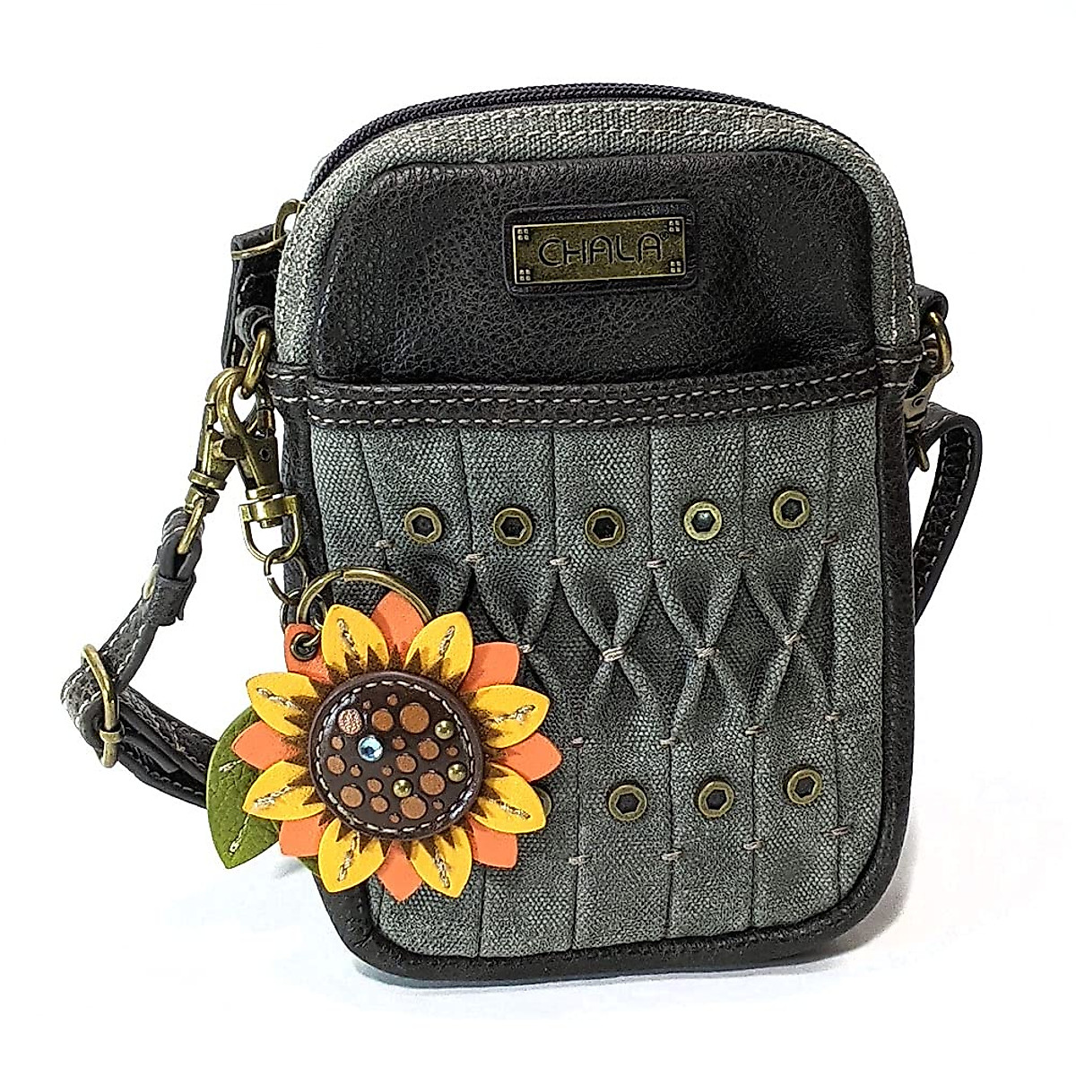 Chala Cell Phone Crossbody Purse - Handbag with Adjustable Strap (Olive_ 609 Sunflower)