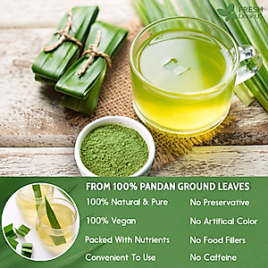 4.5oz Pandan Leaf Powder, 100% Natural and Pure from Pandan Dried Leaves, Emerald Pandan Leaf Powder, Green Food Coloring Powder, No Additives, No Gluten, Vegan.