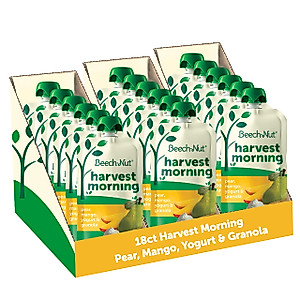 Beech-Nut Toddler Food Breakfast Pouches, Pear Mango with Yogurt & Granola Puree, 3.5 oz (18 Pack)