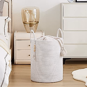 YOUDENOVA Cotton Rope Laundry Hamper Basket, 58L Tall Woven Collapsible Baskets for Blanket Organizing Clothes Hamper for Laundry Room Storage