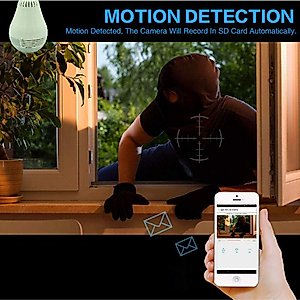 COSULAN Wireless 360 Panoramic Bulb Camera Security Camera Light Bulb - WiFi Surveillance IP Camera Lamp - 3D VR Display, Motion Detection, Floodlight and IR Night Vision, Alert Events, V380 App/P8
