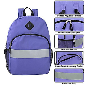 Trail maker Kids Reflective Backpack for School, Colorful Backpack with Reflector Strips, Side Pocket, Padded Straps (Purple)