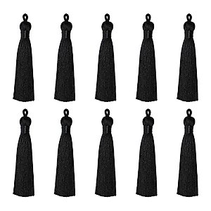 Tupalizy 10PCS Handmade Soft Silky Tassels with Hanging Loop for Bookmarks Keychains Earring Bracelets Jewelry Making Souvenir Graduation Clothing Sewing Gift Tag Art DIY Craft Projects (Black)
