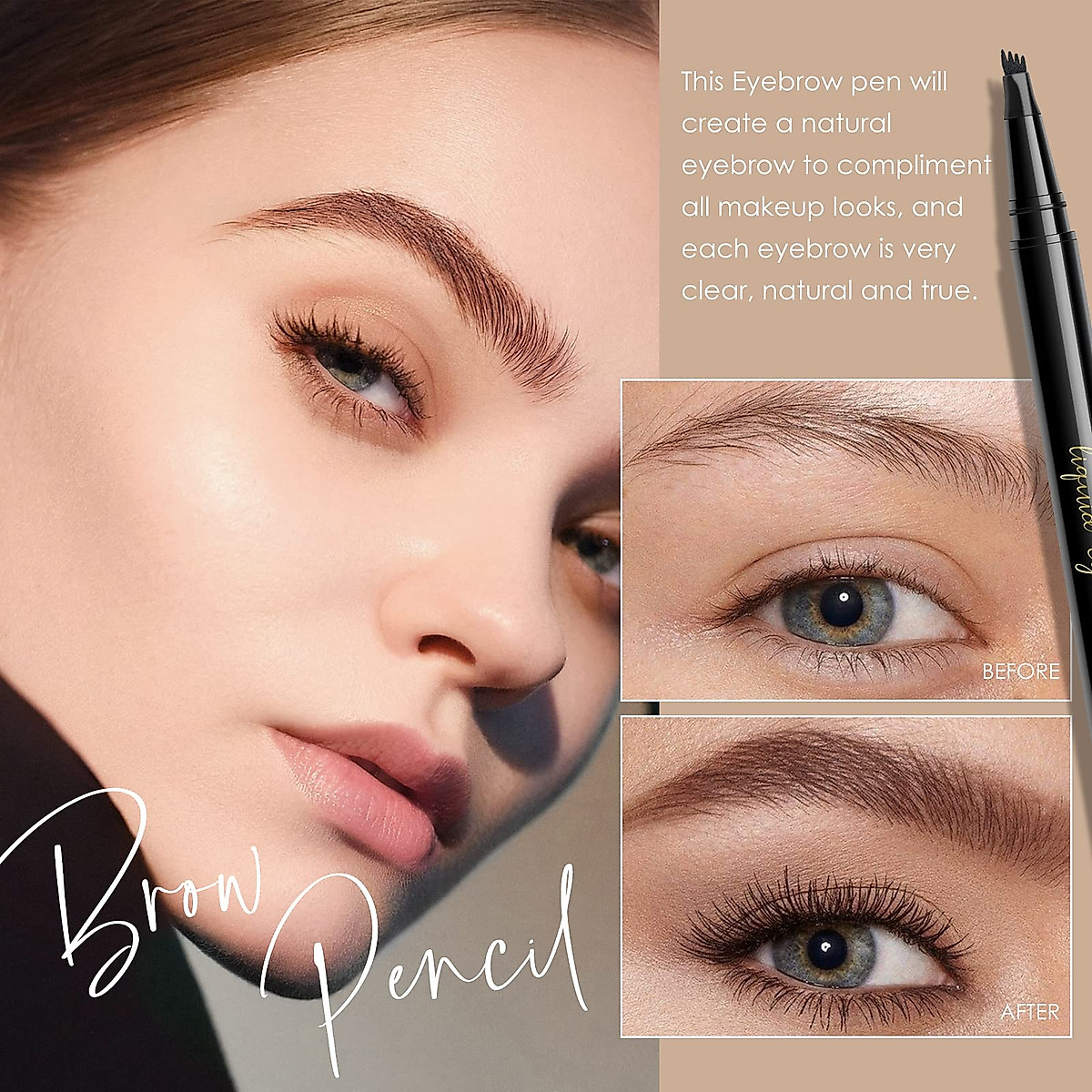 FREEORR Eyebrow Pen, Eyebrow Micro-Fork Tip Pencil 24HR Long-lasting Waterproof Brows Pencil, Tattoo Eye Brow Pencils for Women, Microblade Eyebrow Pen Eye Brows-02 Dark Brown