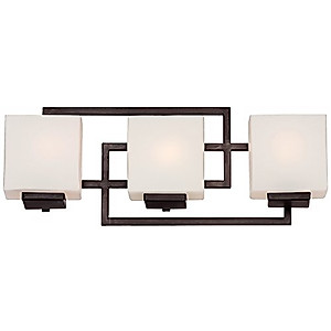Possini Euro Design Lighting on The Square Modern Wall Mount Light Bronze Metal Hardwired 21" Wide 3-Light Fixture Geometric Opal Glass Shades for Bathroom Vanity Mirror House Home Room Decor