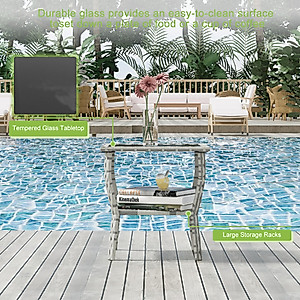 BALDPER 6-Piece Gray Wicker Patio Rocking Chairs Set, Rocking Wicker Bistro Set, Outdoor Furniture Conversation Set with Porch Chairs and Glass Coffee Table, Cloudy Grey