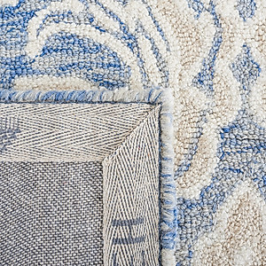 SAFAVIEH Micro-Loop Collection Area Rug - 8' x 10', Ivory & Blue, Handmade Wool, Ideal for High Traffic Areas in Living Room, Bedroom (MLP532A)