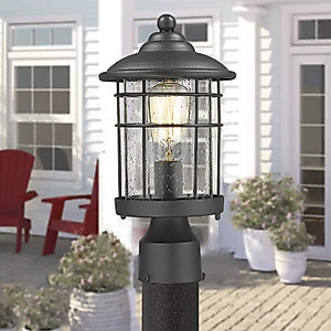 Emliviar 1-Light Outdoor Post Light, Exterior Post Lantern in Black Finish with Seeded Glass, 1803CW2-P