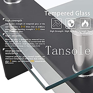 Rectangle Glass Coffee Table Metal Tube Legs End Table for Livingroom Tansole Black 39.4x23.7x17.7