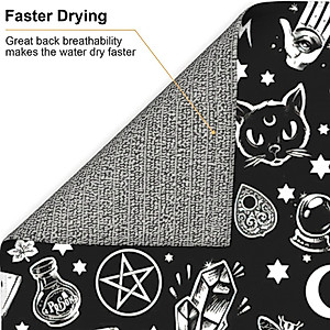 Dish Drying Mat For Kitchen Counter Skull Cat Moon Gothic Design Super Absorbent Microfiber Drainer Mat Extra Large Dishes Drainer Pad Kitchen Decor Accessories