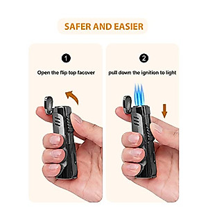 RONXS Torch Lighter, Triple Jet Flame Lighter with Punch, Refillable Windproof Pocket Butane Lighter, Ideal Gift for Men Father (Butane Gas Not Included)