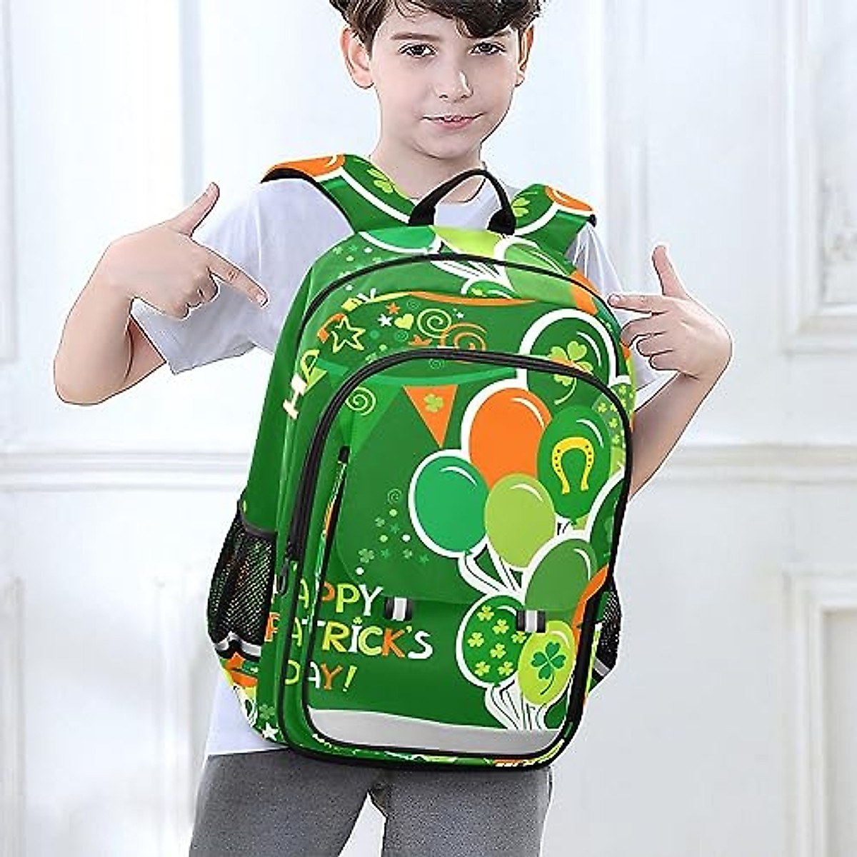 CHIFIGNO Happy St Patricks Day Kids Backpack, Sturdy Carry on Laptop Backpack, School Bags for Girls Boys 6-12