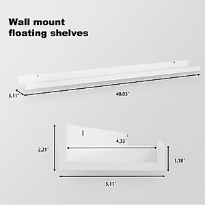 IBUYKE Picture Ledge Shelf,Wood Floating Shelves Set of 4,48 Inches Wall Mounted Bookshelves for Kitchen, Bedroom, Bathroom, White RF-GB548W-4