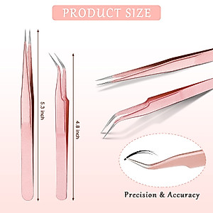 Mudder 6 Pcs Lash Tweezers Precision Eyelash Tweezers for Lash Extension, Straight and Curved Tip, Stainless Steel for False Volume Eyelash Application Tools(Rose Gold)